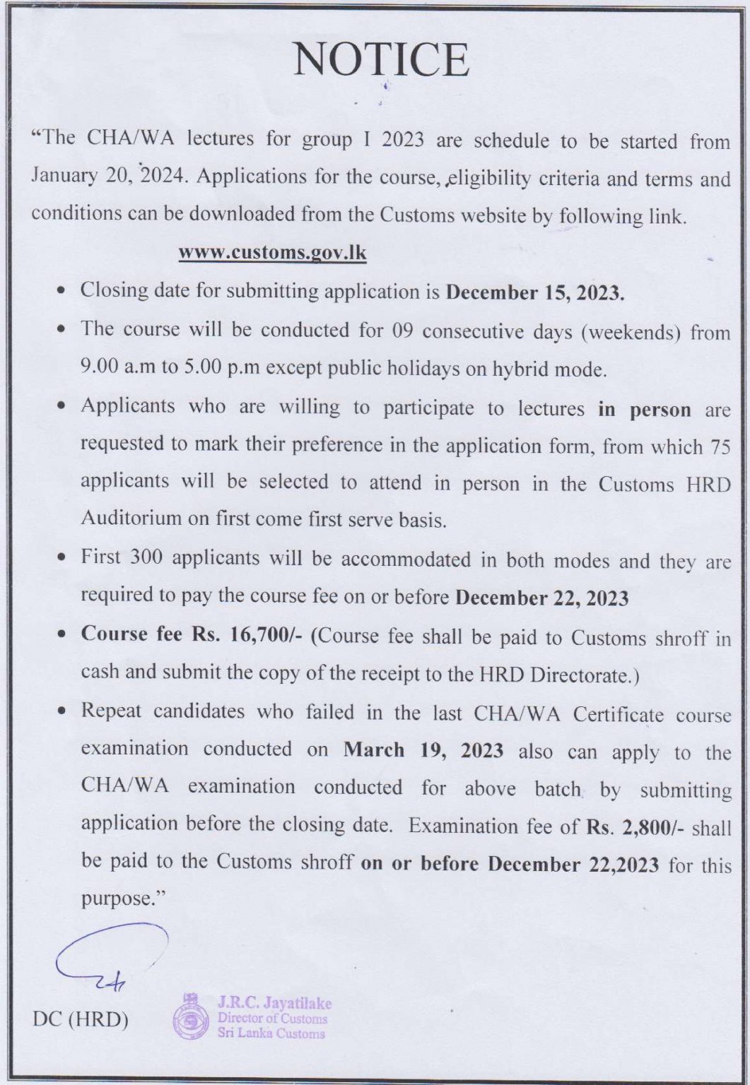 Certification Course for Customs House Agents and Wharf Assistants ...