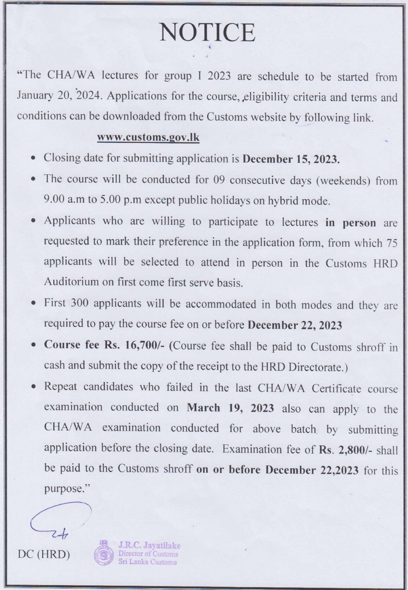 Certification Course for Customs House Agents and Wharf Assistants ...