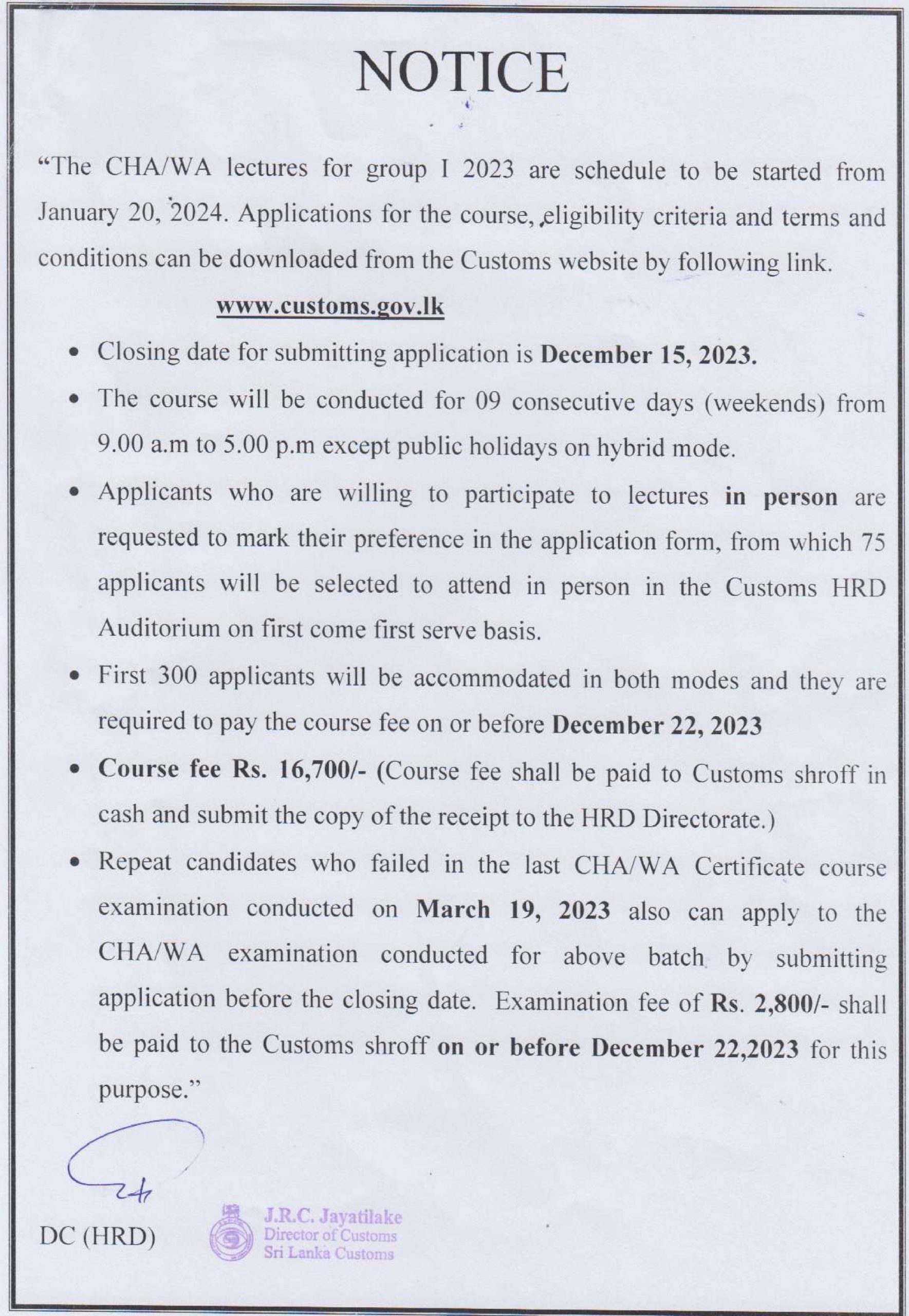 Certification Course for Customs House Agents and Wharf Assistants ...