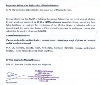 Informed to all market authorization holders and importers of medical ...